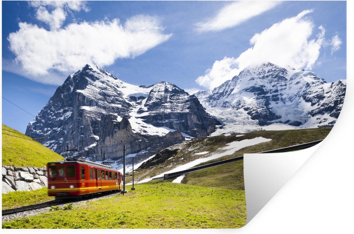 Muurstickers - Een rode trein met bergen - 60x40 cm - Plakfolie | bol.com