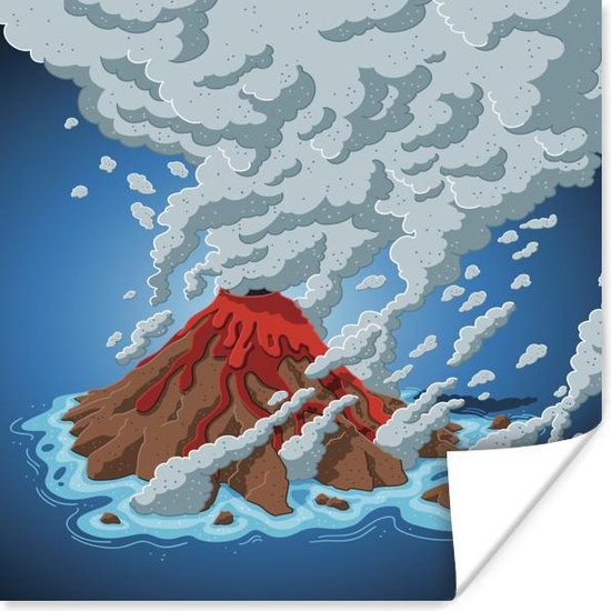 Une illustration d'une éruption volcanique d'un volcan rouge poster ...