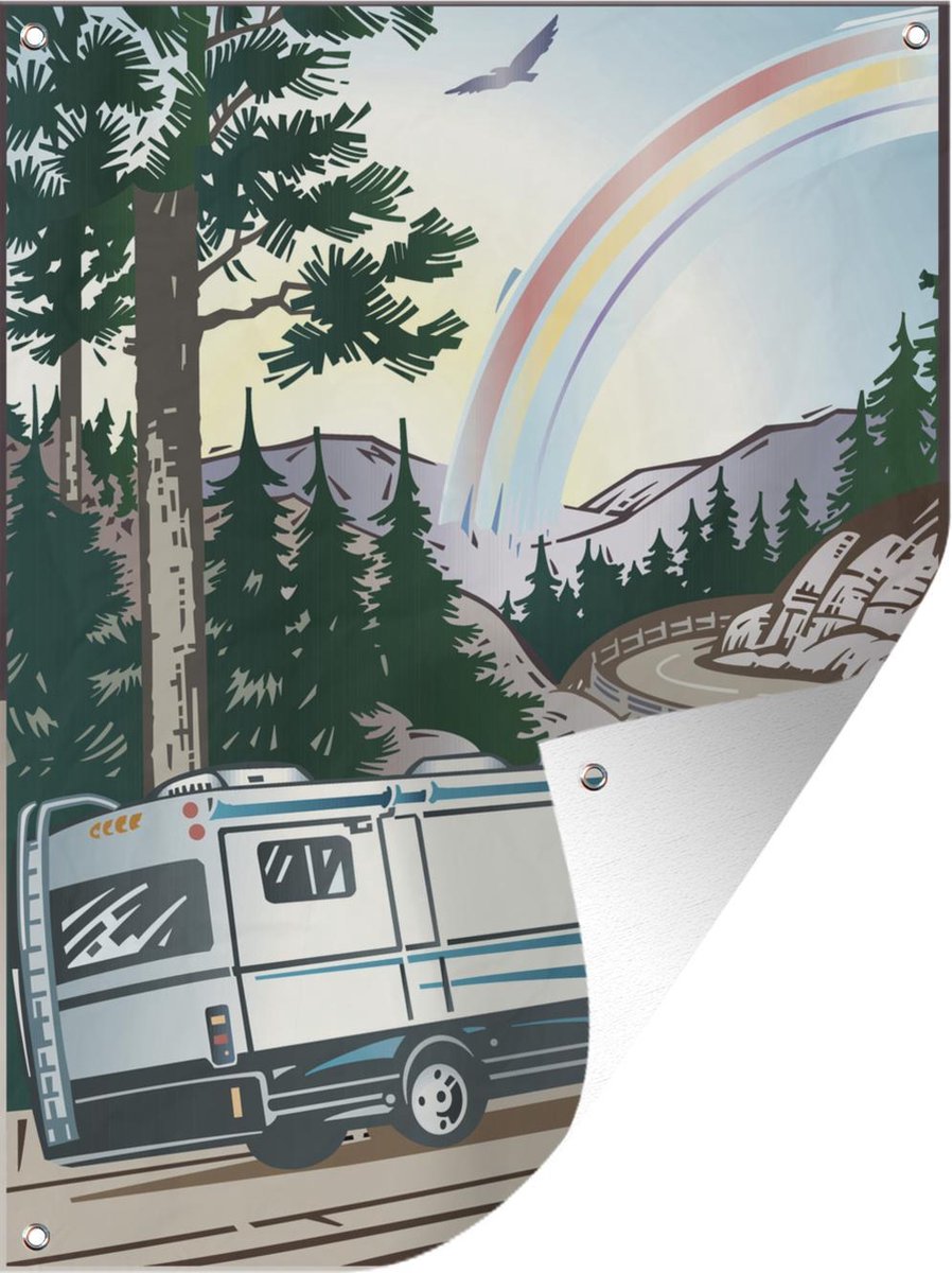 Tuin decoratie tekening van een camper op een bergweg - 30x40 cm ...