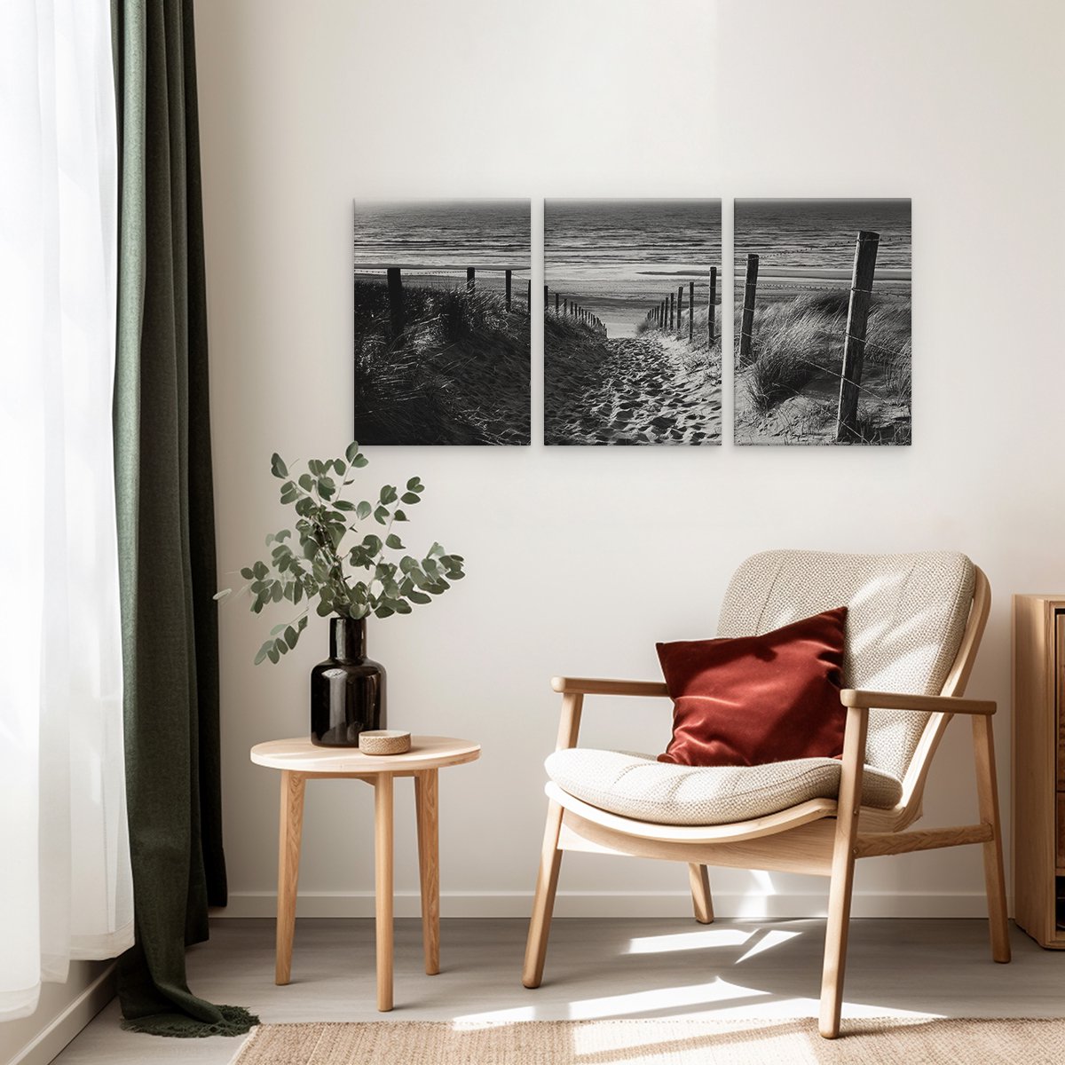 Artaza Canvas Schilderij Drieluik Voetpad in de Duinen met Strand en Zee - Zwart Wit -... | bol