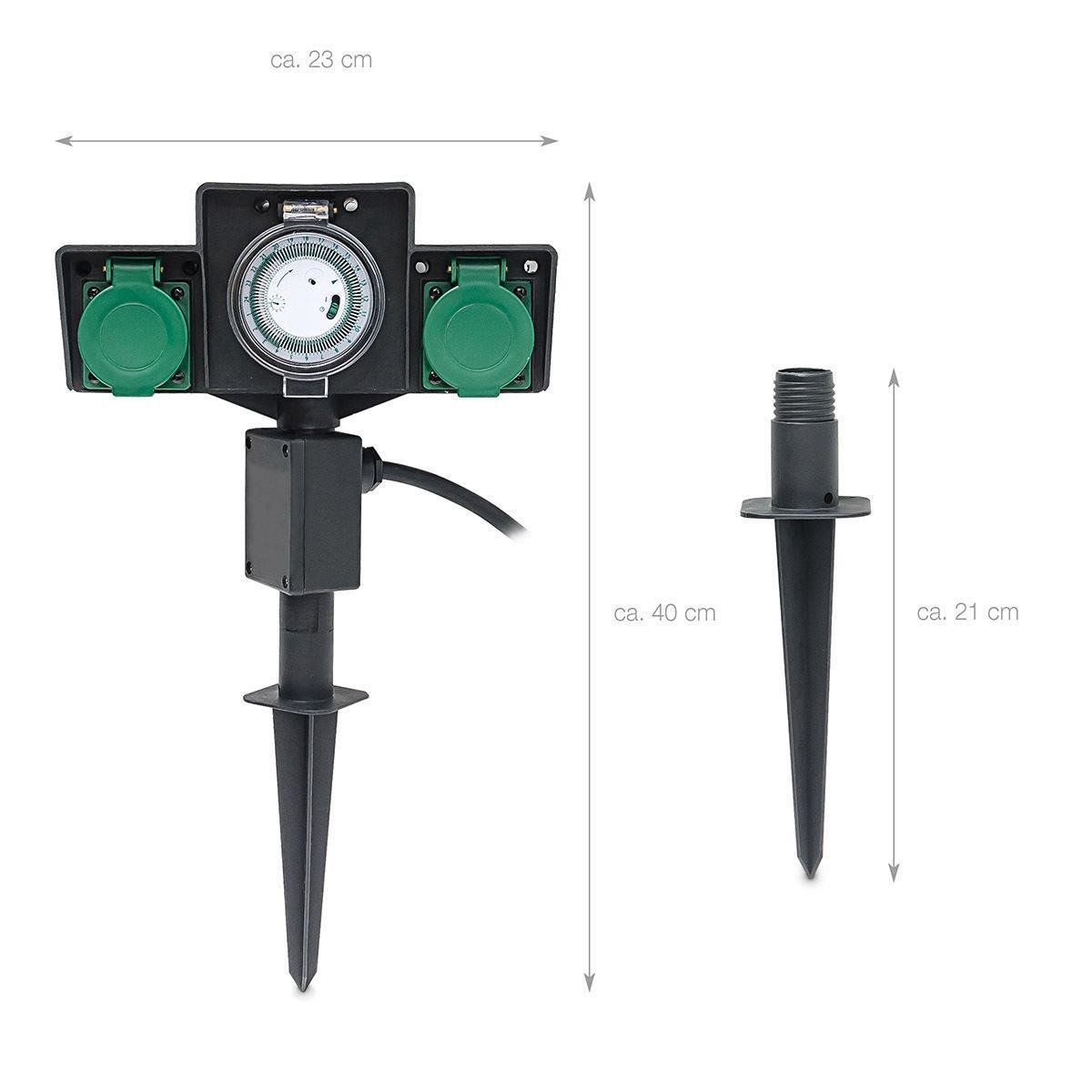 relaxdays Stekkerdoos buiten tijdschakelaar - 2 stopcontacten tuin ...