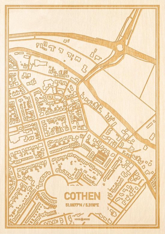 Kaart Cothen - Gegraveerde stadskaart Hood&Wood - Hout, A4 | bol.com