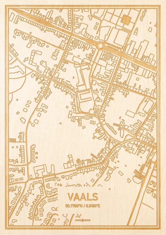 Kaart Vaals - Gegraveerde stadskaart Hood&Wood - Hout, A4 | bol.com