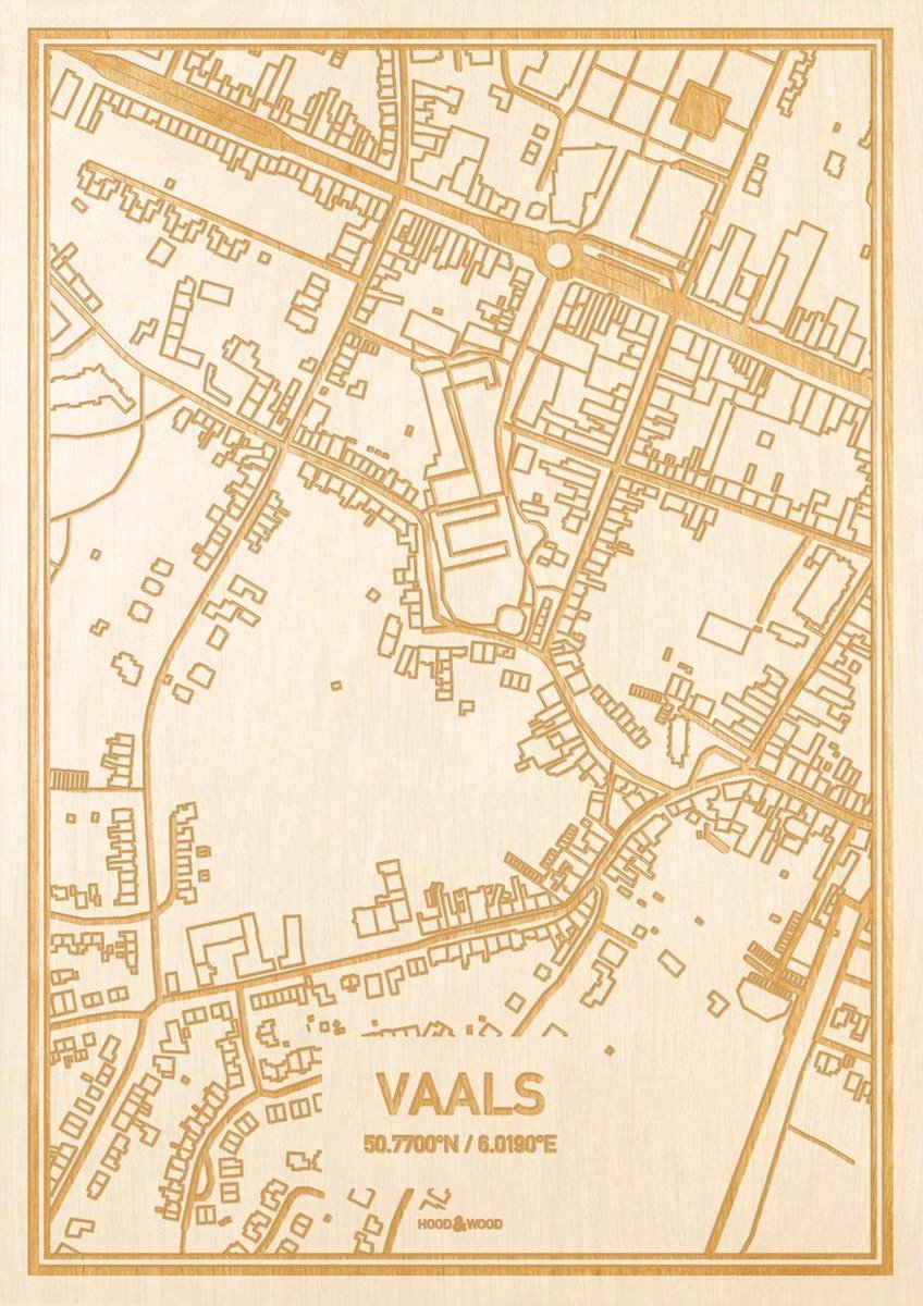 Kaart Vaals - Gegraveerde stadskaart Hood&Wood - Hout, A4 | bol.com