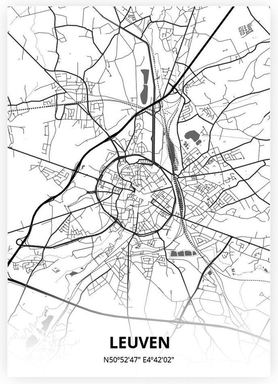 Leuven plattegrond - A2 poster - Zwart witte stijl | bol