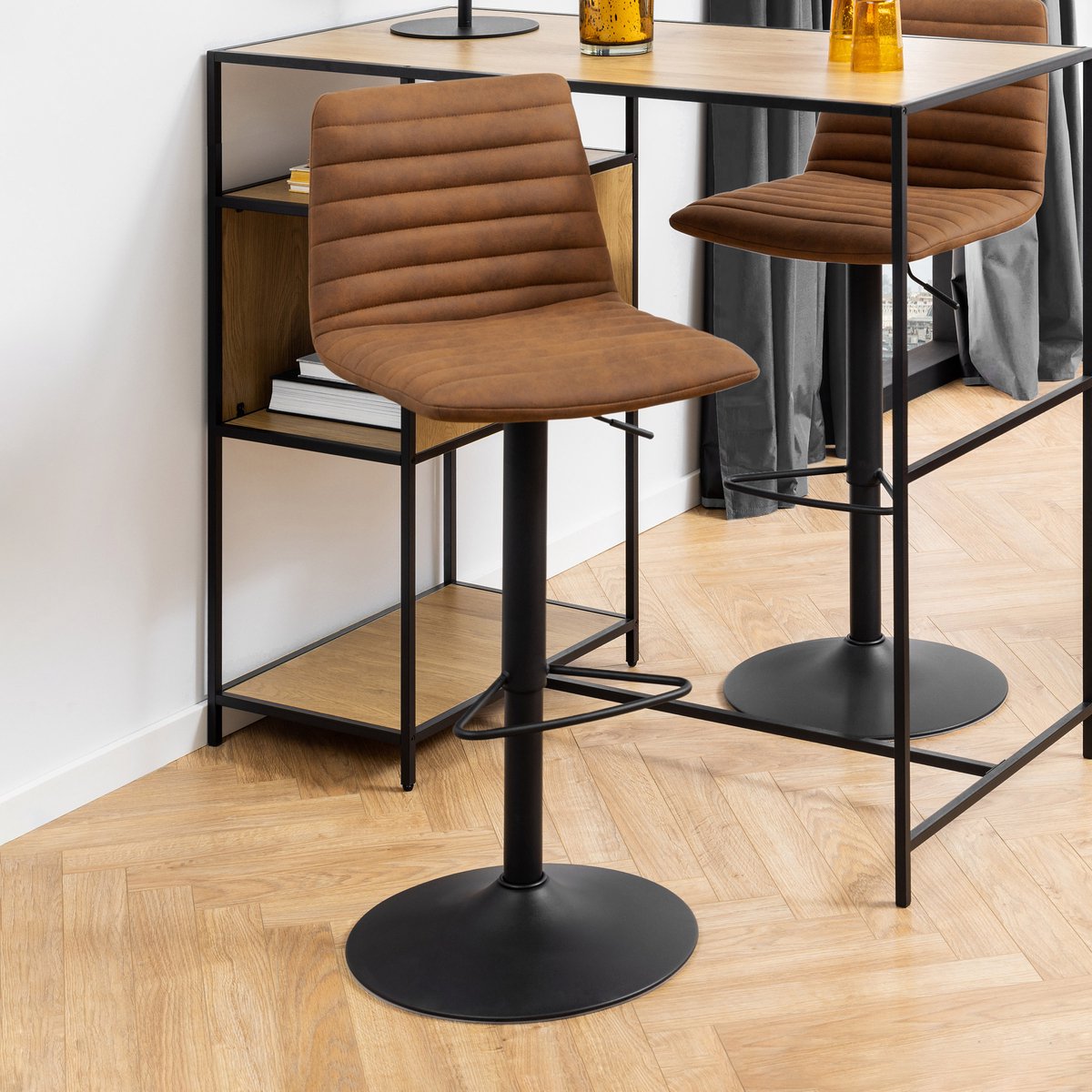 Sohome Draaibare Barkruk - set van 2 - 'Cassidee' PU, kleur Cognac ...
