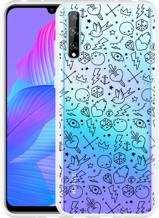 Huawei P Smart S Hoesje Tattoo zwart Designed by Cazy | bol