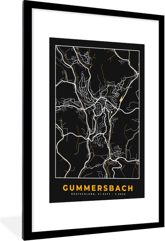 Fotolijst incl. Poster - Gummersbach – Stadskaart – Gold – Plattegrond ...