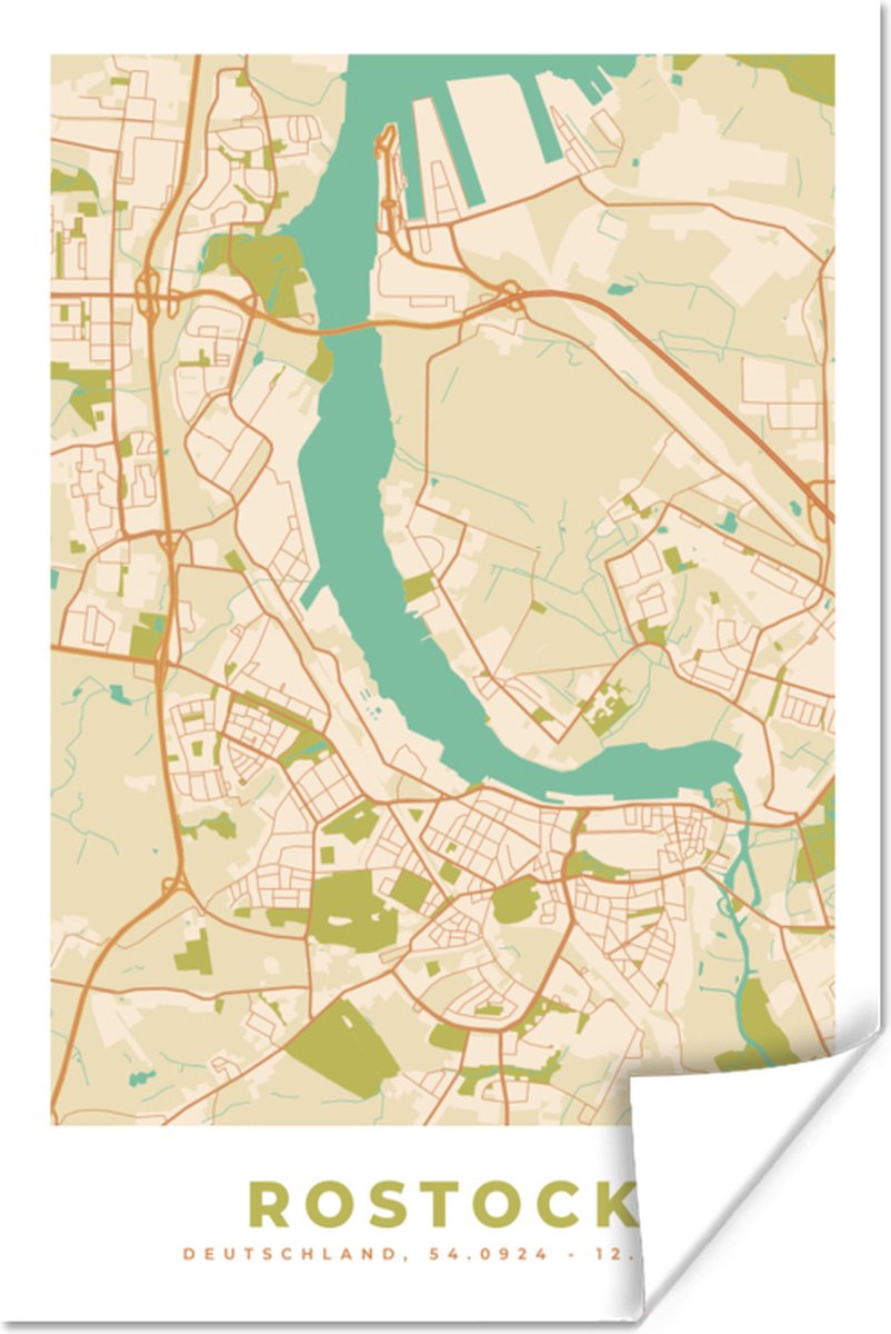 Poster Rostock - Plattegrond - Stadskaart - Kaart - Vintage - 20x30 cm ...
