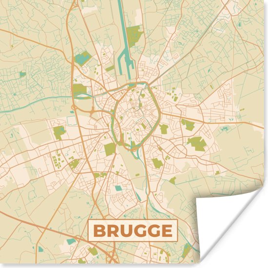 Poster Brugge - Kaart - Plattegrond - Brugge - Stadskaart - 50x50 cm ...