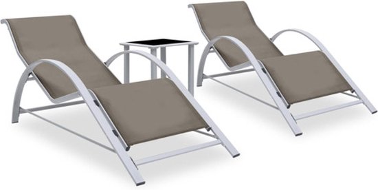 vidaXL Lounge ligbed set - 2 stuks - met tafel - Taupe Grijs - Sun ...