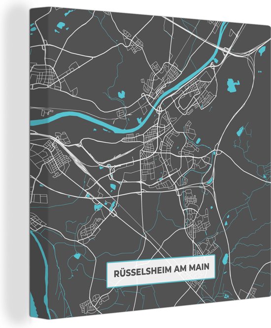 Canvas Schilderij Stadskaart – Kaart – Rüsselsheim am Main – Blauw ...
