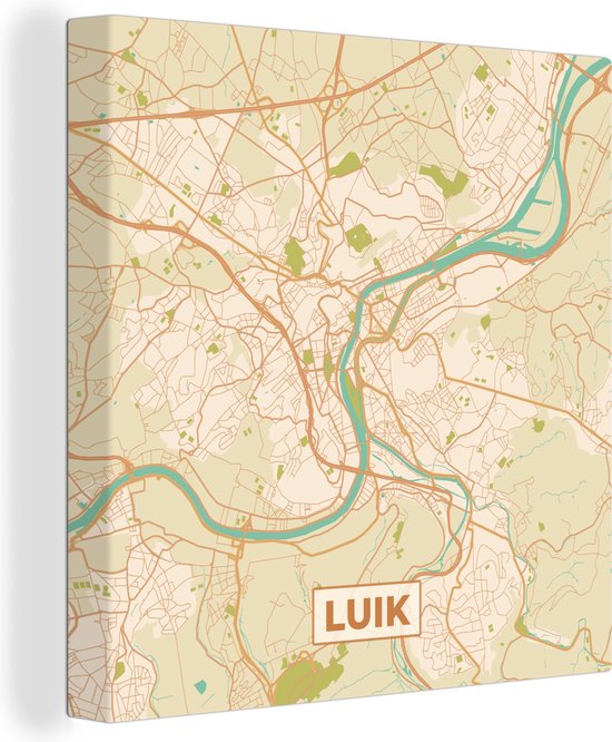 Canvas Schilderij Luik - Kaart - Vintage - Plattegrond - Stadskaart ...