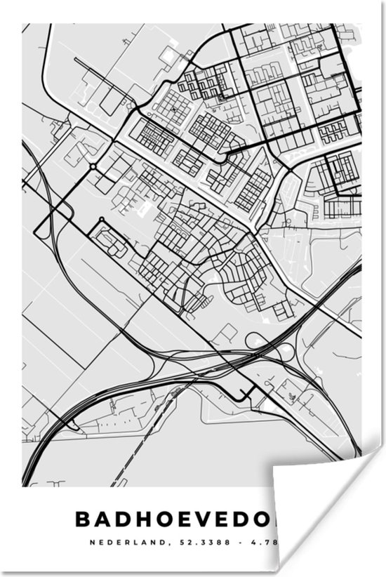 Poster Badhoevedorp - Plattegrond - Kaart - Stadskaart - 80x120 cm | bol