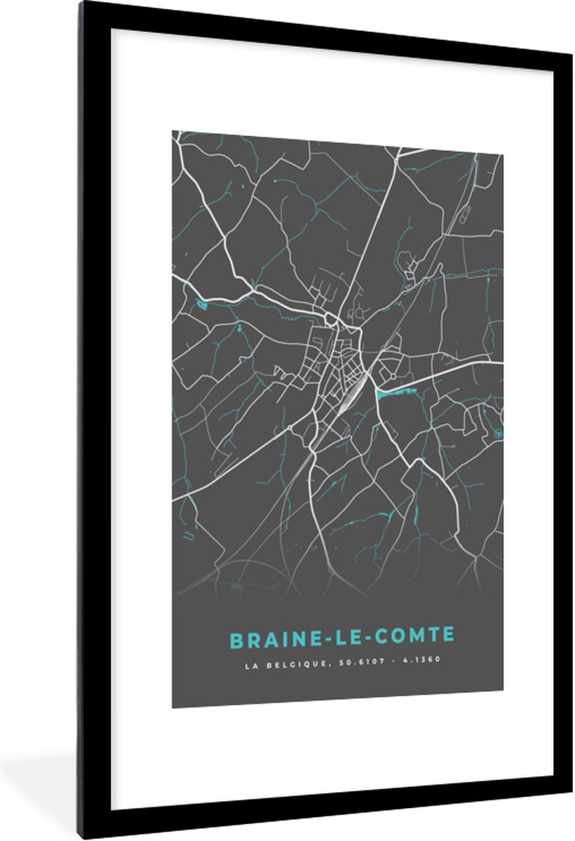 Fotolijst incl. Poster - België – Braine le Comte – Stadskaart – Kaart ...