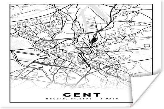 Poster Stadskaart – Plattegrond – België – Zwart Wit – Gent – Kaart ...