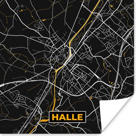 Poster Plattegrond - Stadskaart - Kaart - Halle - Goud - 100x100 cm XXL ...