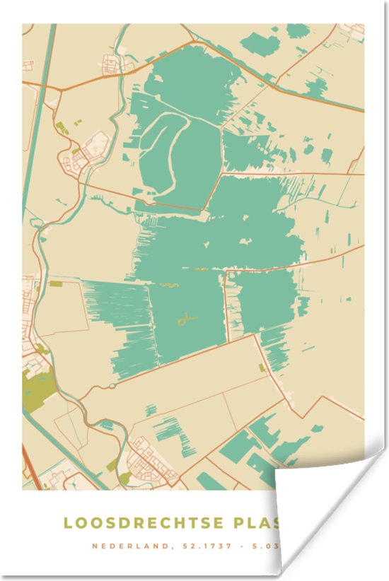 Poster Loosdrechtse Plassen - Vintage - Kaart - Stadskaart ...