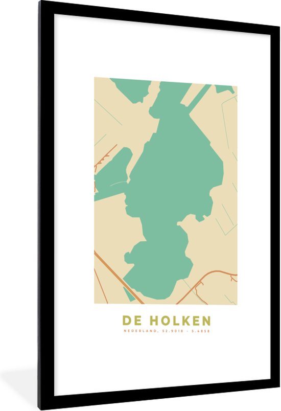 Fotolijst incl. Poster - Retro - De Holken - Stadskaart - Kaart ...