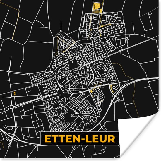 Poster Etten Leur - Stadskaart - Kaart - Plattegrond - Black and Gold - 50x50 cm | bol