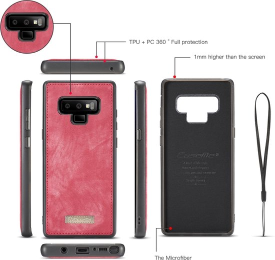 Caseme Luxe Wallet 2in1 Bookcase voor Samsung Galaxy Note 9 - Rood ...