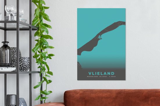 Canvas Schilderij Stadskaart - Vlieland - Plattegrond - Eiland - Kaart ...