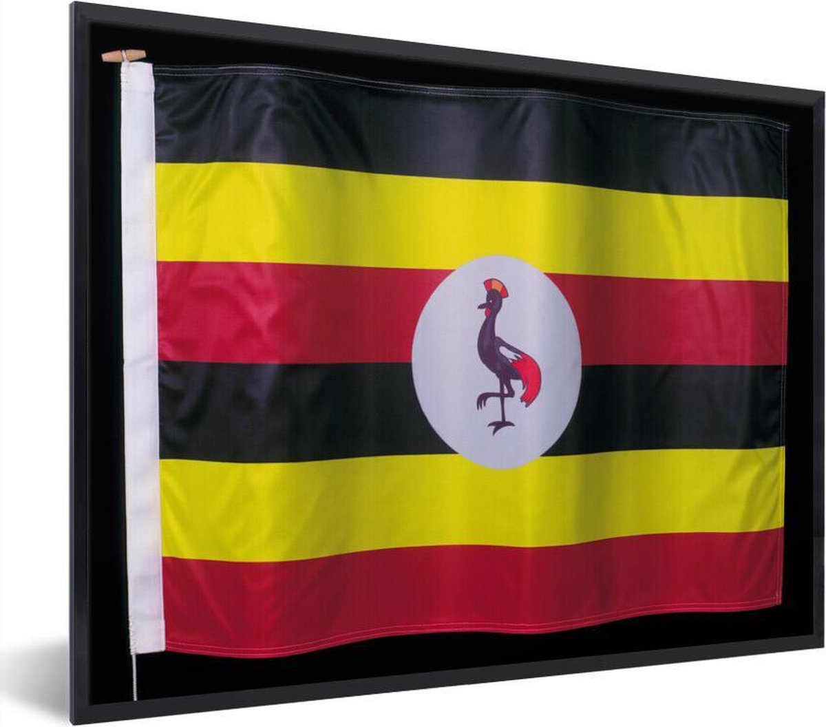 Fotolijst incl. Poster - De vlag van Oeganda op een zwarte achtergrond ...