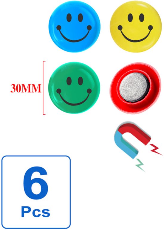 Decopatent - 6 Stuks Smiley Whiteboardmagneten - Stelam Whiteboard ...