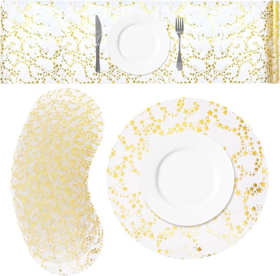 11 Stks Wegwerp Gouden Ster Placemats Set Eetmat Gouden Ster Mesh ...