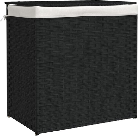 vidaXL Wasmand 2 vakken 53x35x57 cm zwart Wasmand - Wicker Basket ...