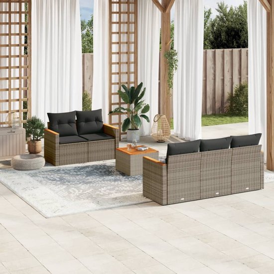 vidaXL 6-delige Loungeset Poly Rattan Grijs | bol