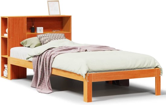 vidaXL Bed met boekenkast 90x200 cm - Wasbruin Bed Frame - Houten Bed ...