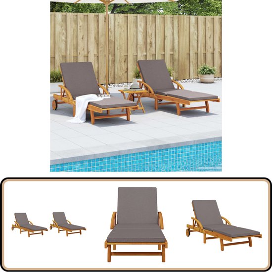 vidaXL Ligbedden 2 st met kussens - Acaciahout Ligstoel - Lounge Chair ...