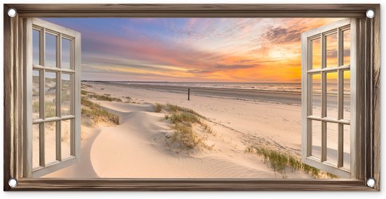 Tuinposter 80x40 cm - Tuindecoratie Doorkijk - Strand - Duinen - Natuur - Landschap -... | bol