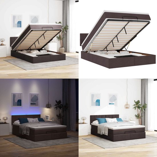 vidaXL Bed poef met matras en LED's 140x190 cm stof donkerbruin ...