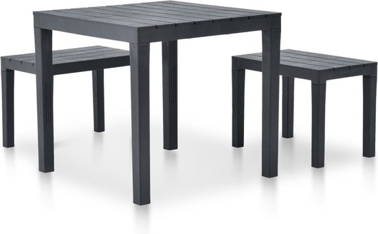 vidaXL Tuintafel met 2 Banken - Kunststof Antraciet Tuinstoel ...