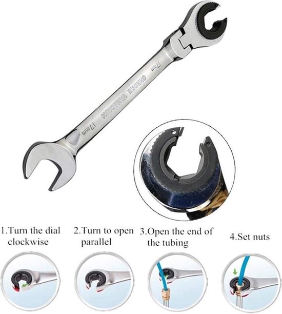 19mm Flex-Head Tubing Ratelsleutel Dubbele Open End Spiegel Polish ...