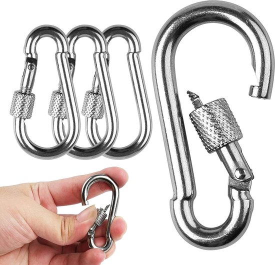 4 Pieces Small Carabiners with 135kg Load Capacity Stainless Steel ...