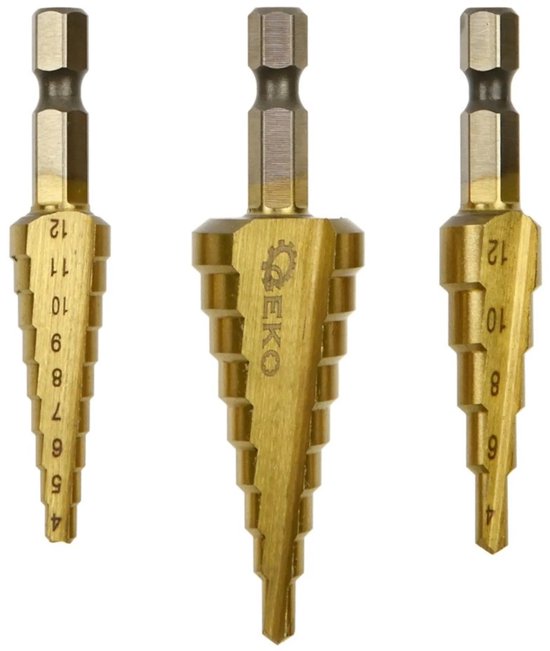 GEKO Trapboor set - HSS staal met titanium - 3-20 mm - 1/4" hex ...