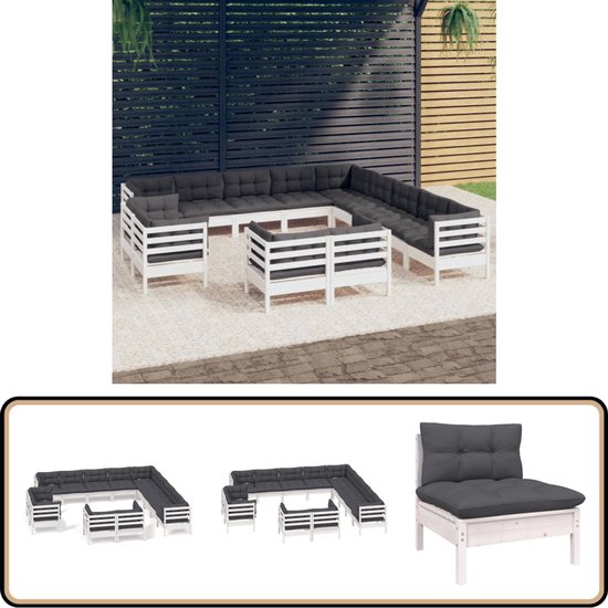 vidaXL Loungeset - 13-delig - Grenenhout - Wit Tuin Lounge Set ...