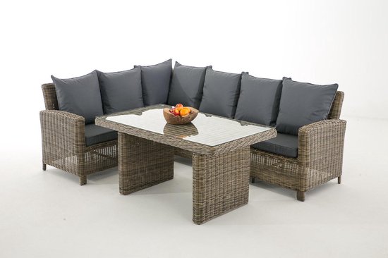 Premium Tuinset - Glazen tafel rotan wicker - Tuinmeubelen - Eettafel ...