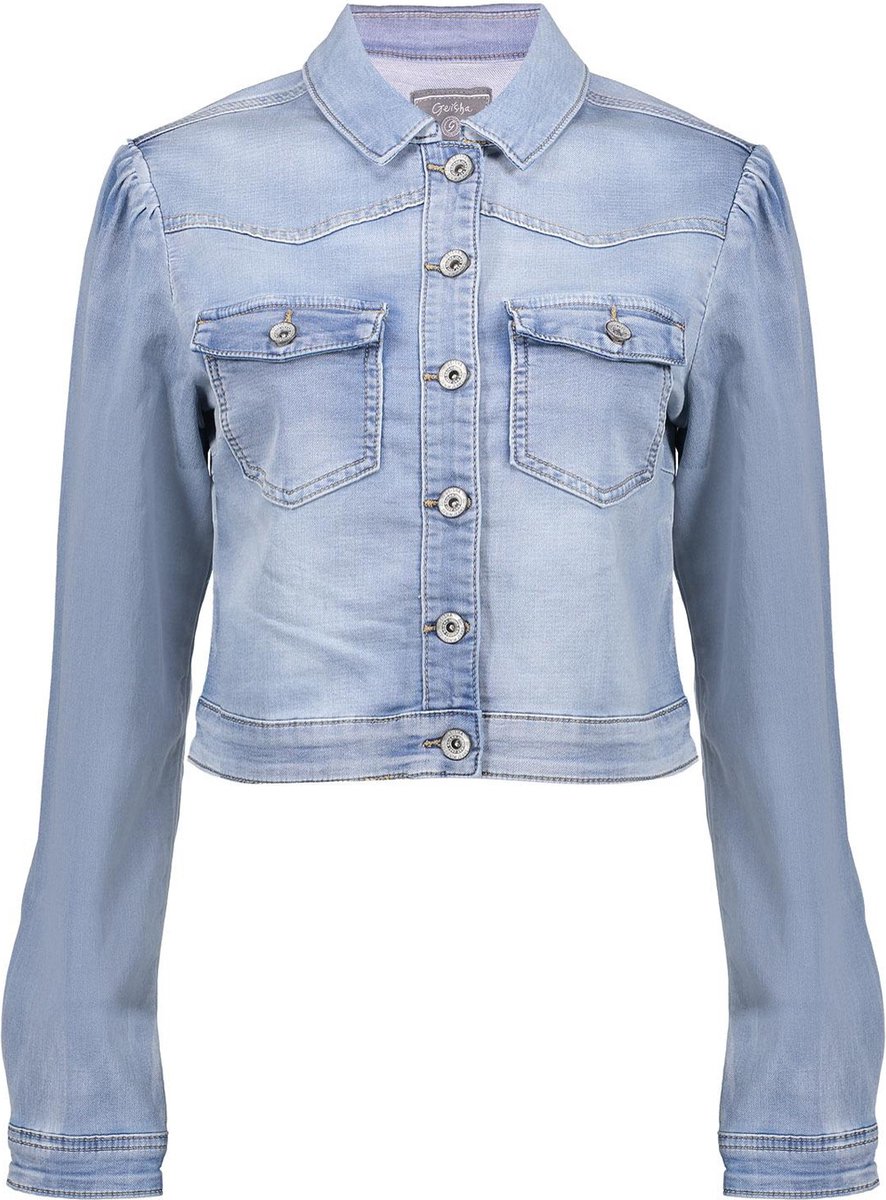 Geisha Jas Cropped Denim Jacket 35300 10 Bleached Denim Dames Maat - S ...