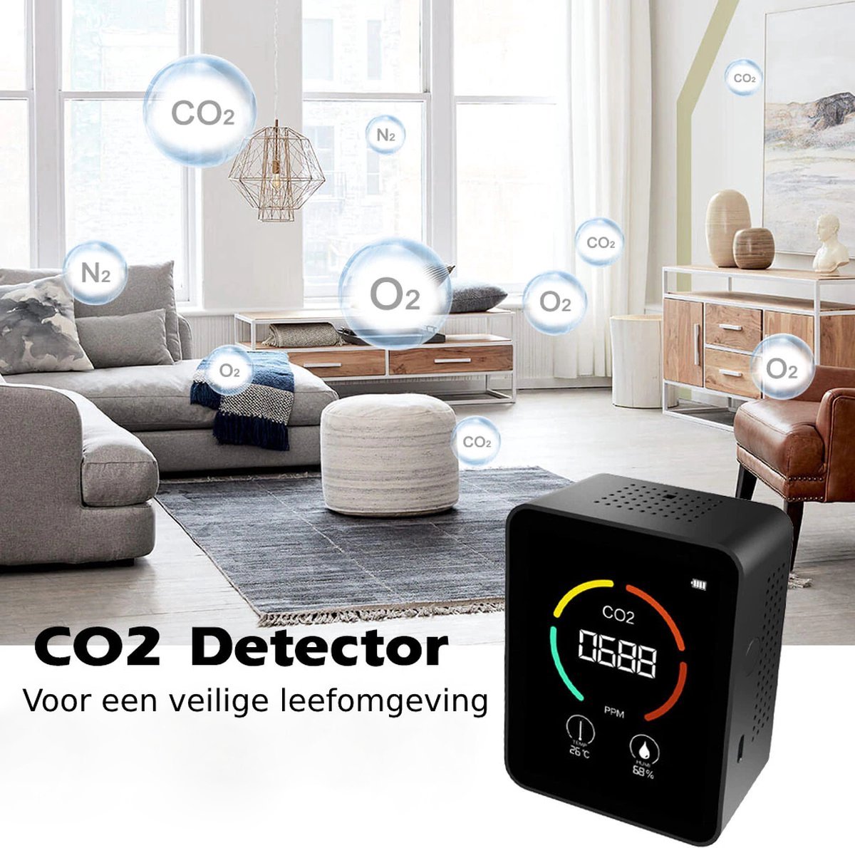 CO2 Kooldioxide Meter | CO2 Meter | Oplaadbaar | Hygrometer | Melder ...