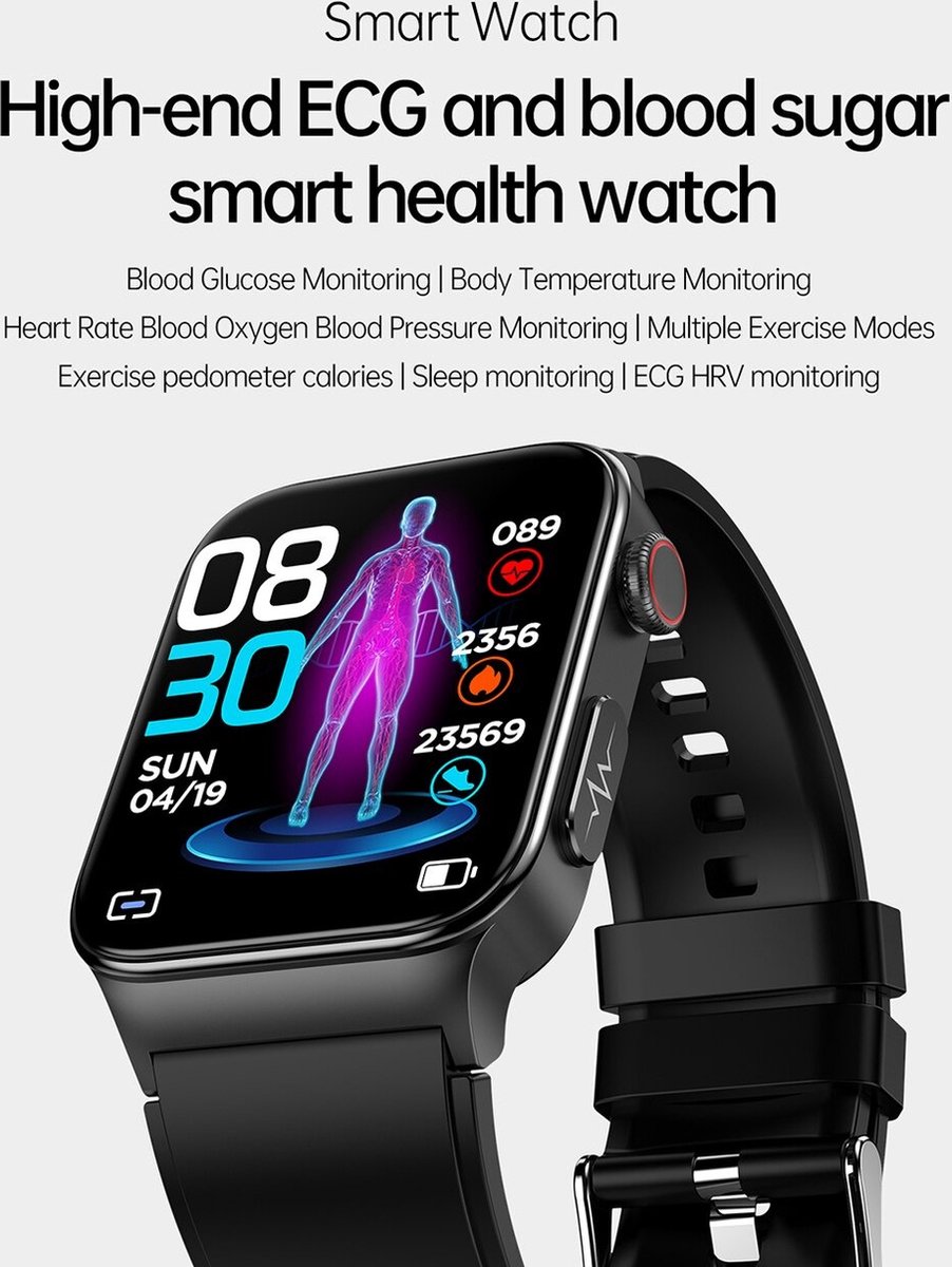 Bloedglucosemeter Gezondheid Smart Horloge Ecg + Ppg Bloeddrukmeting ...