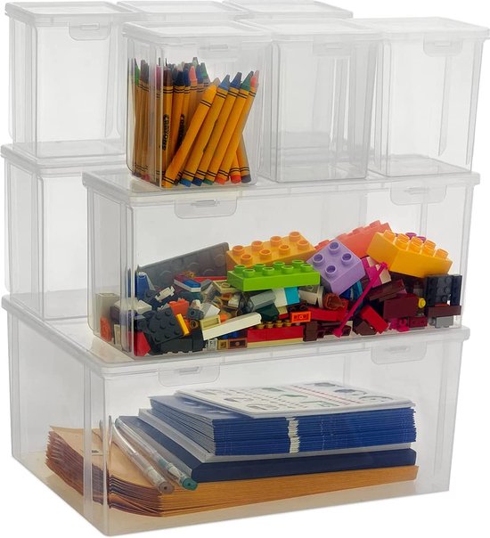 Set van 9 opbergdozen met deksels, transparante containers, plastic ...