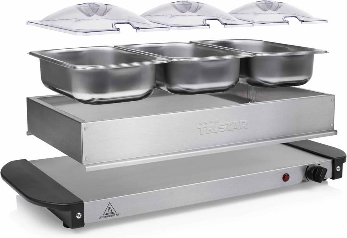 Buffetwarmer Tristar BP-6283 - Buffet Serveerder en Warmhoudplaat– 3 x ...