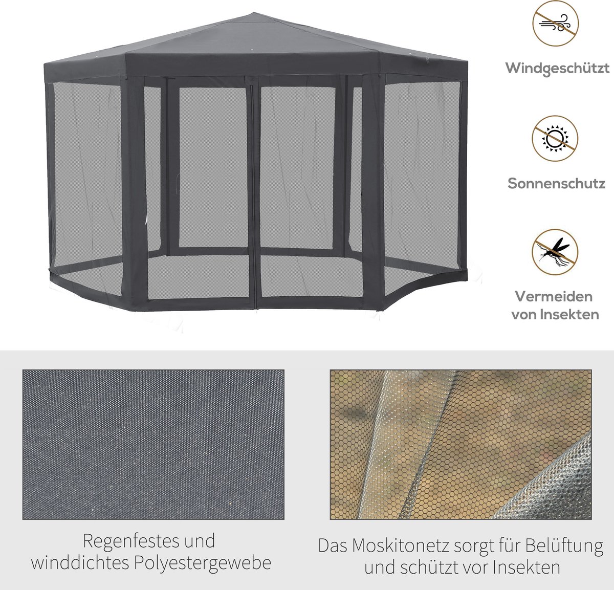 Outsunny Tuinpaviljoen partytent paviljoen tuintent feesttent 6-hoekig ...
