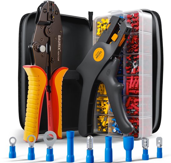 BAURIX® Krimptang Set met 700 kabelschoenen en Striptang ...