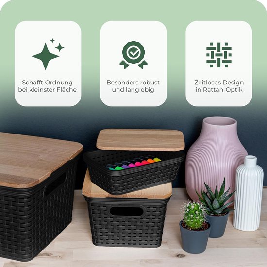 Novaliv Set van 3 opbergdozen met deksels Keuken 1L Zwarte kunststof ...