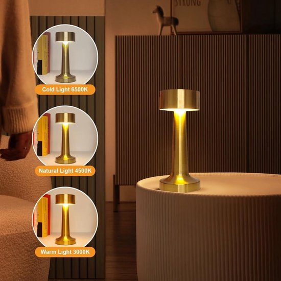 2000 mAh Draadloze LED Tafellamp - 3 Kleurmodi voor Bureau, Buiten ...